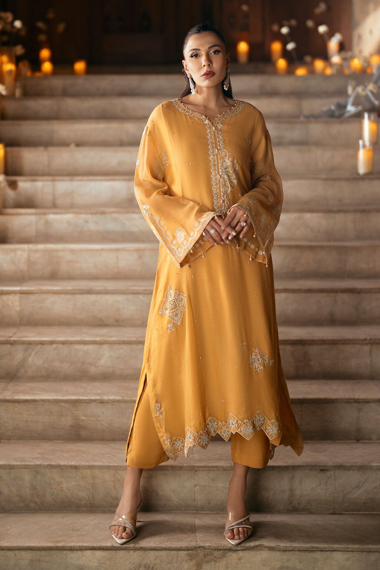 FW25DL-0344 MUSTARD 2PCS SHIRT WITH TROUSER – Dhanak.com.pk